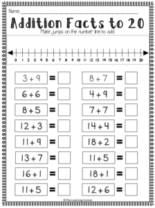 Addition Facts to 20 Using a Number Line - The Learning Corner