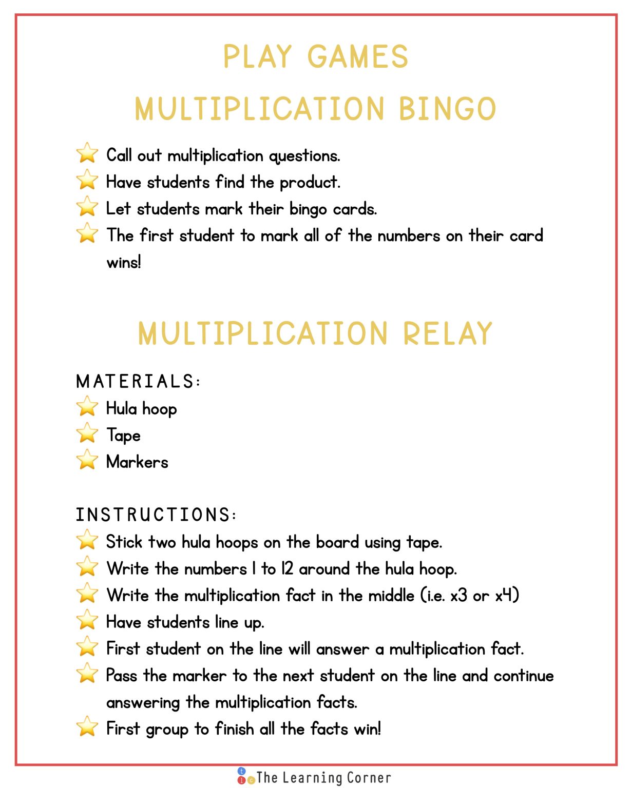 Multiplication Facts Practice Made Fun - The Learning Corner