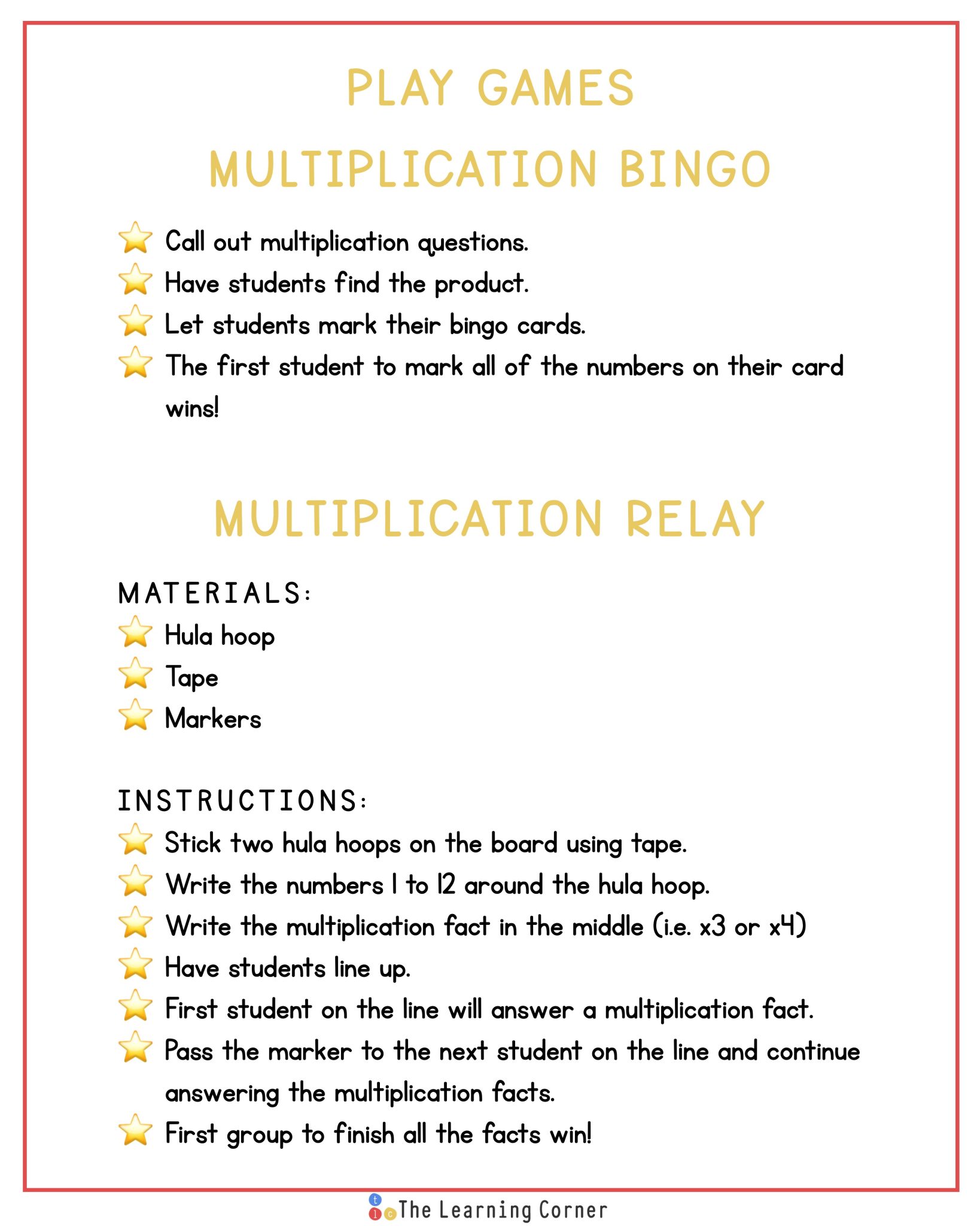Multiplication Facts Practice Made Fun - The Learning Corner