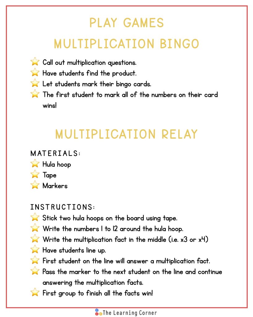 Multiplication Facts Practice Made Fun - The Learning Corner