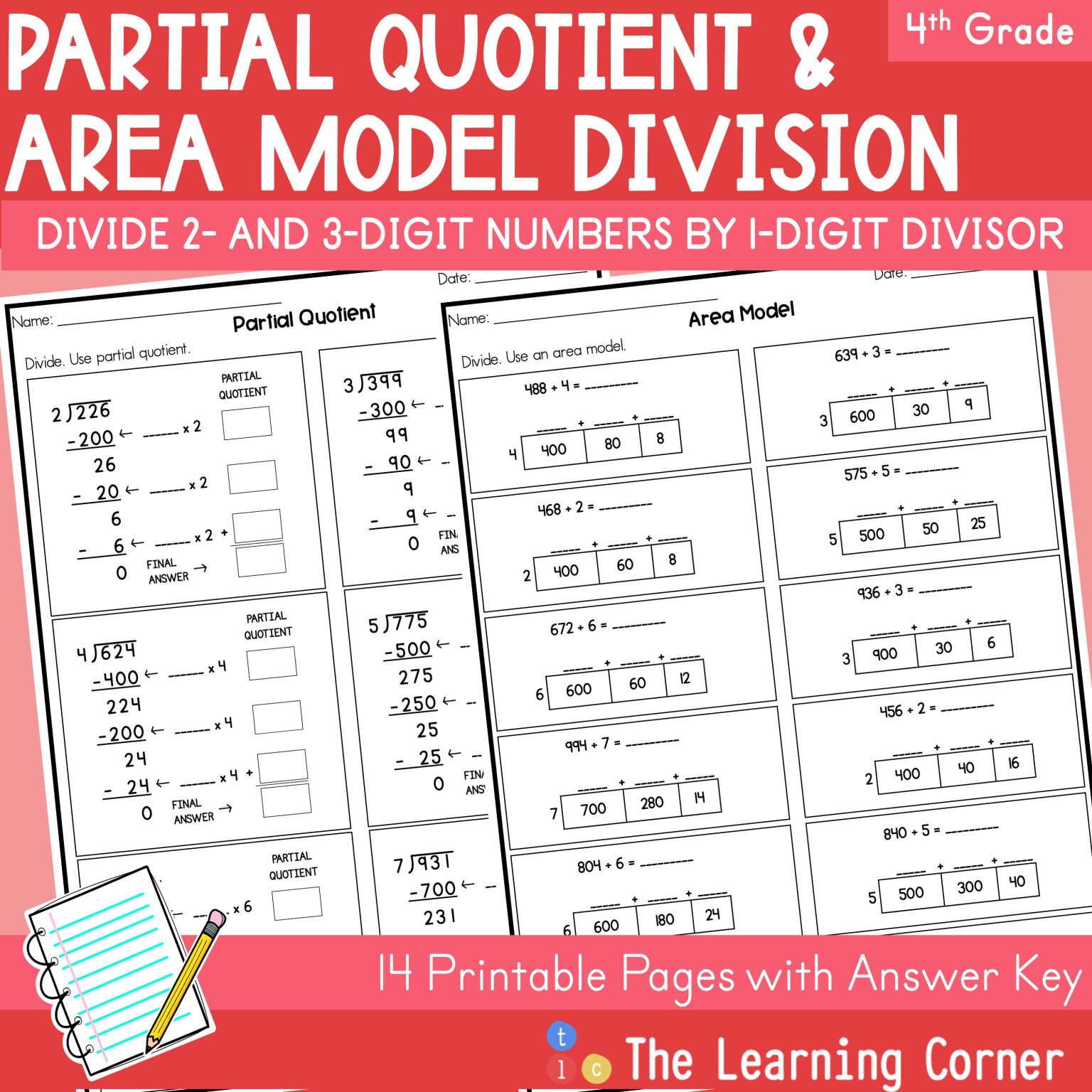 Area Model Division with and without Remainders